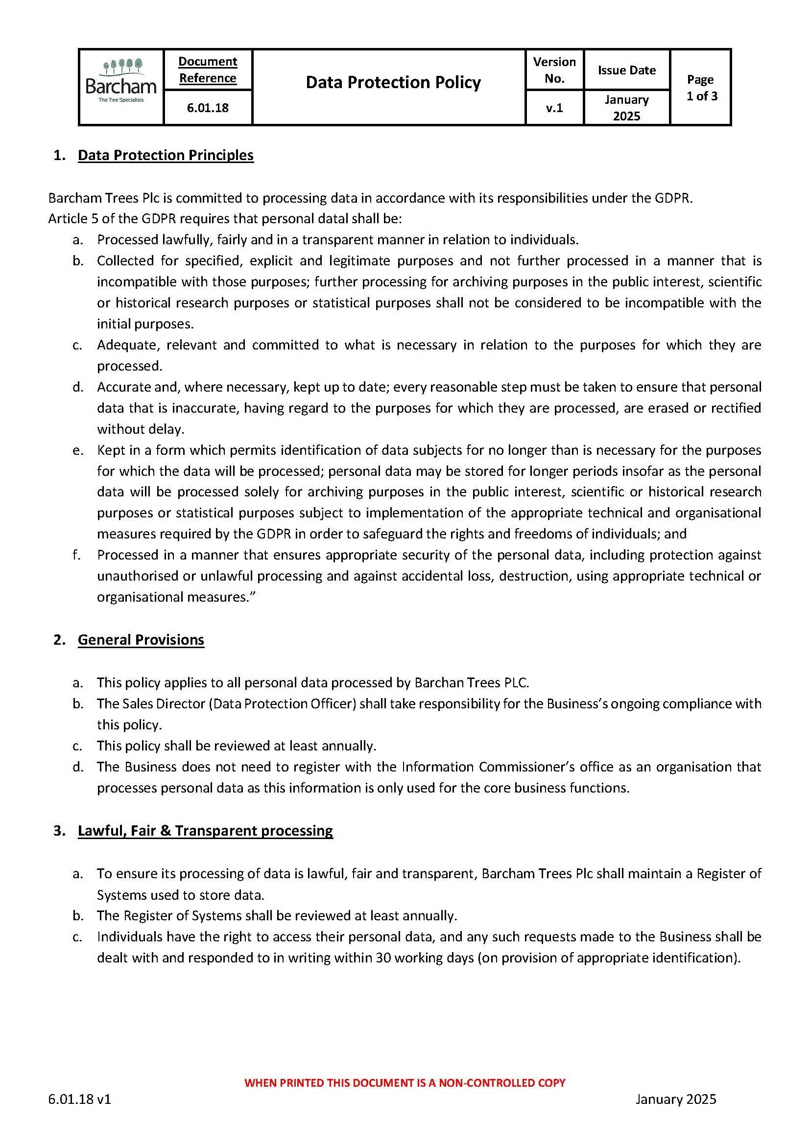 GDPR Policy - Barcham Pro